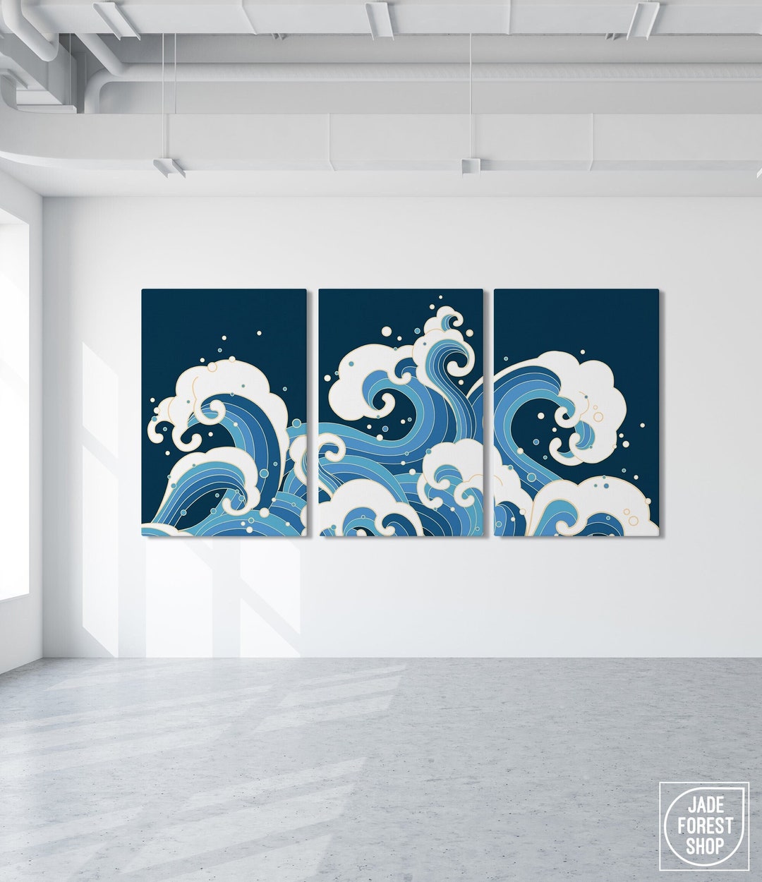 Triptych Wave Wall Art, Abstract Wave Wall Art, 3 Piece Framed Set, Modern Home Decor, Modern ...