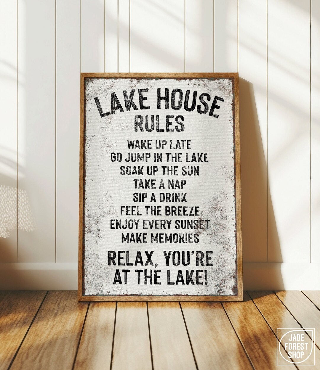 Vintage "lake HOUSE Rules" Sign, White and Black Lake Canvas, Coastal ...
