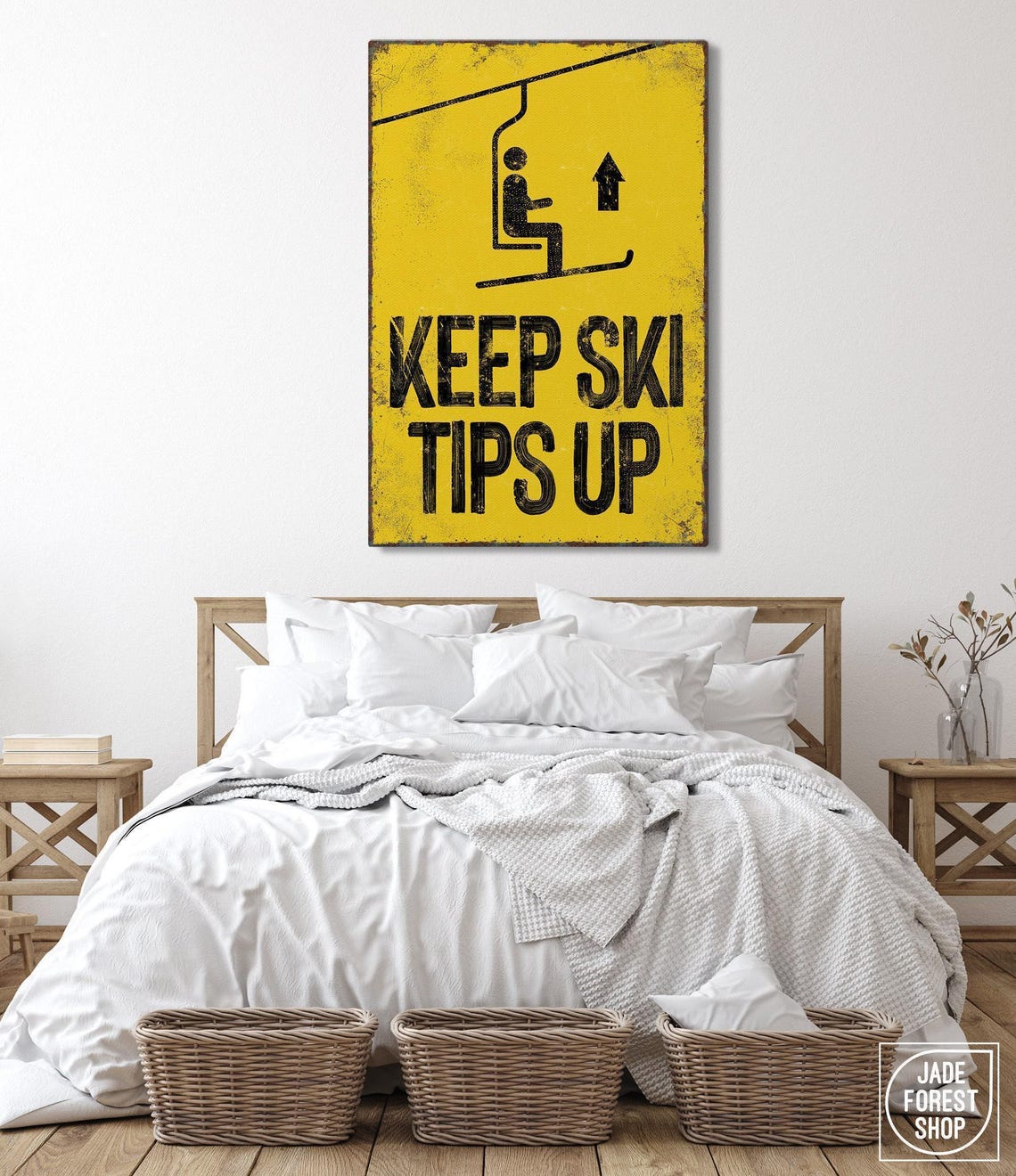 Vintage Yellow "keep Ski Tips Up" Sign > Faux Rusty Edges, Antique Ski ...