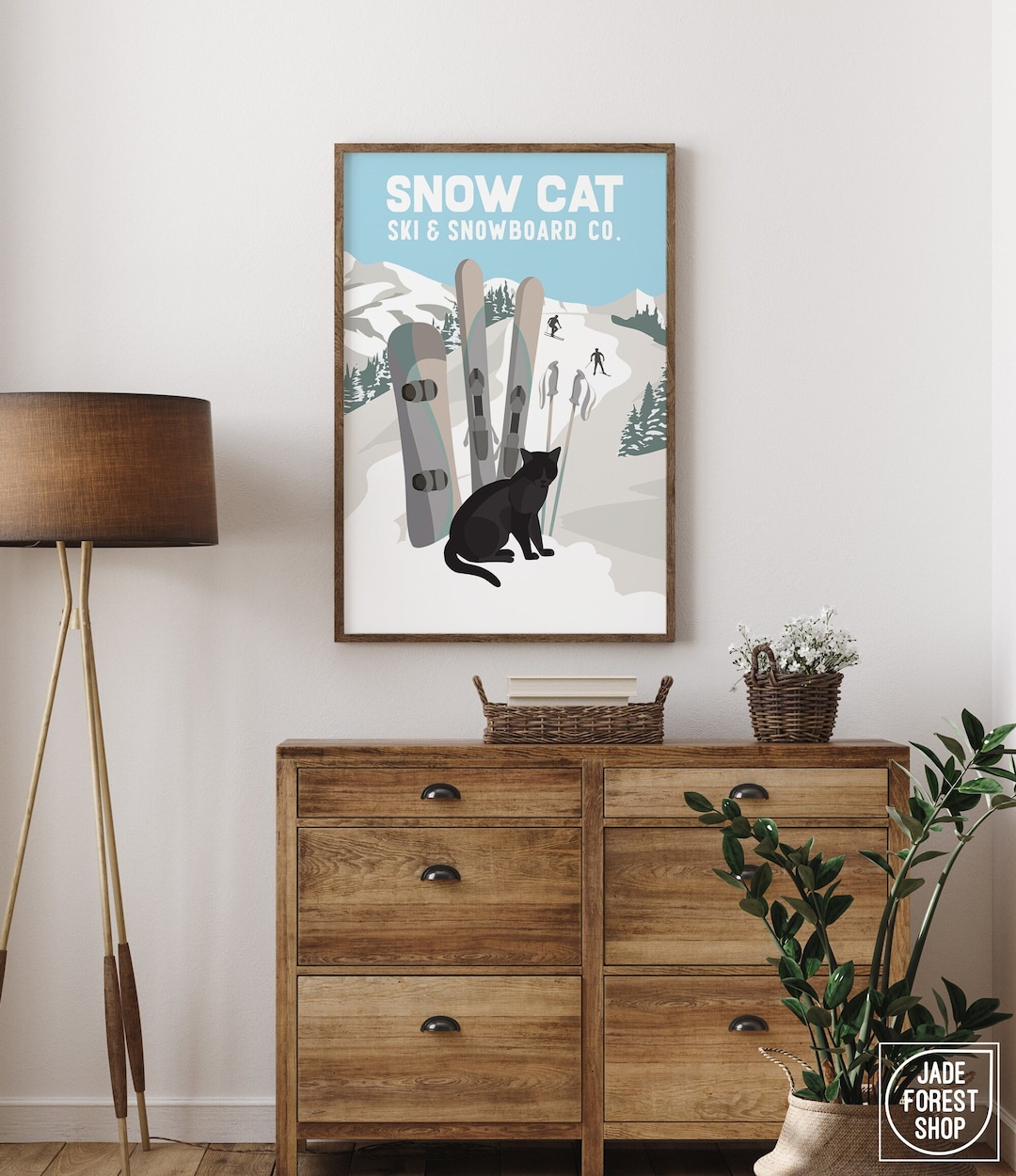 Vintage Style Black Cat Ski Canvas Sign SNOWCAT Ski and Snowboard ...