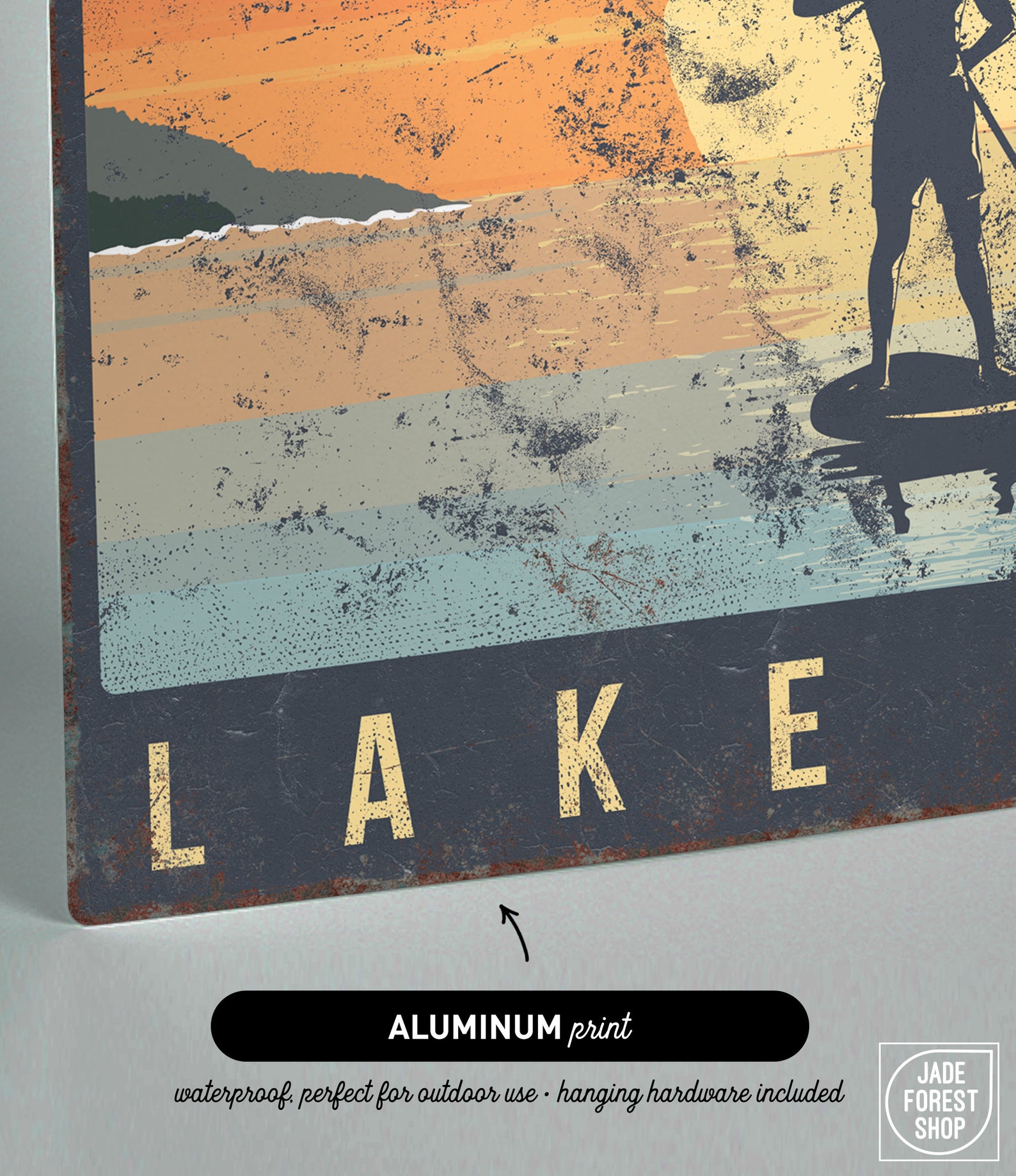 Vintage LAKE LIFE Sunset Paddleboarding Sign, Retro Lake Signs for Lake ...