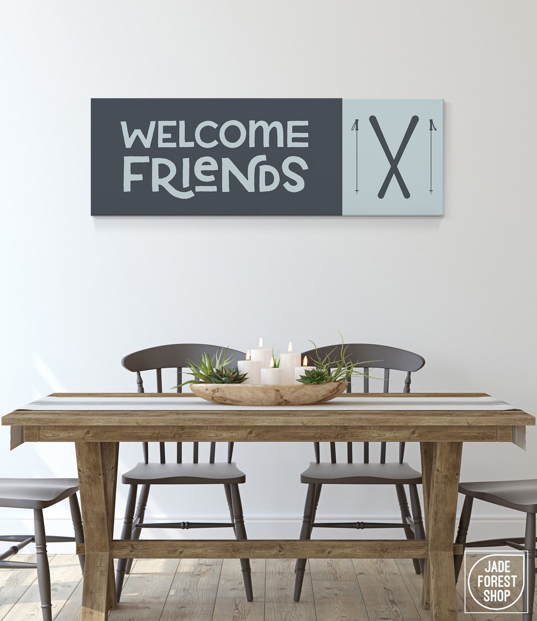 Long Horizontal Welcome Sign Blue and White WELCOME FRIENDS Canvas ...
