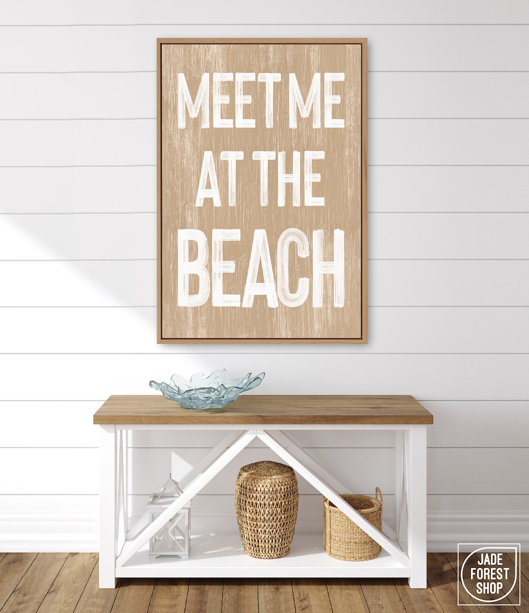 Meet Me AT THE BEACH Sign in Beige, Retro Beach House Canvas Prints ...