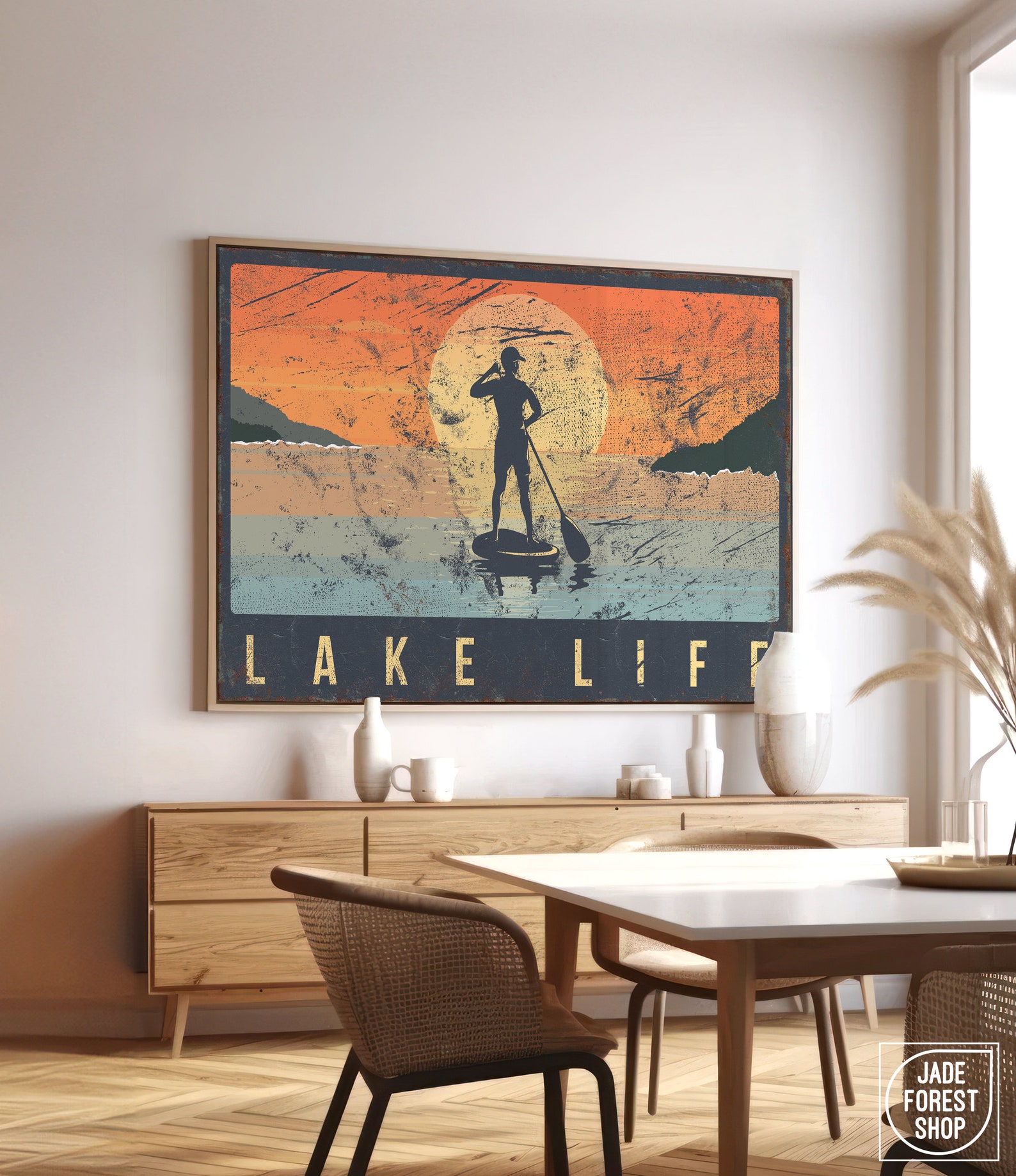 Vintage LAKE LIFE Sunset Paddleboarding Sign, Retro Lake Signs for Lake ...