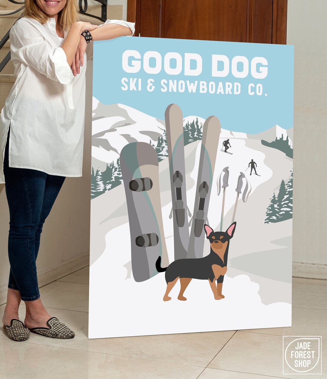 RETRO SKI and SNOWBOARD Poster With Chihuahua, Good Dog Ski and ...