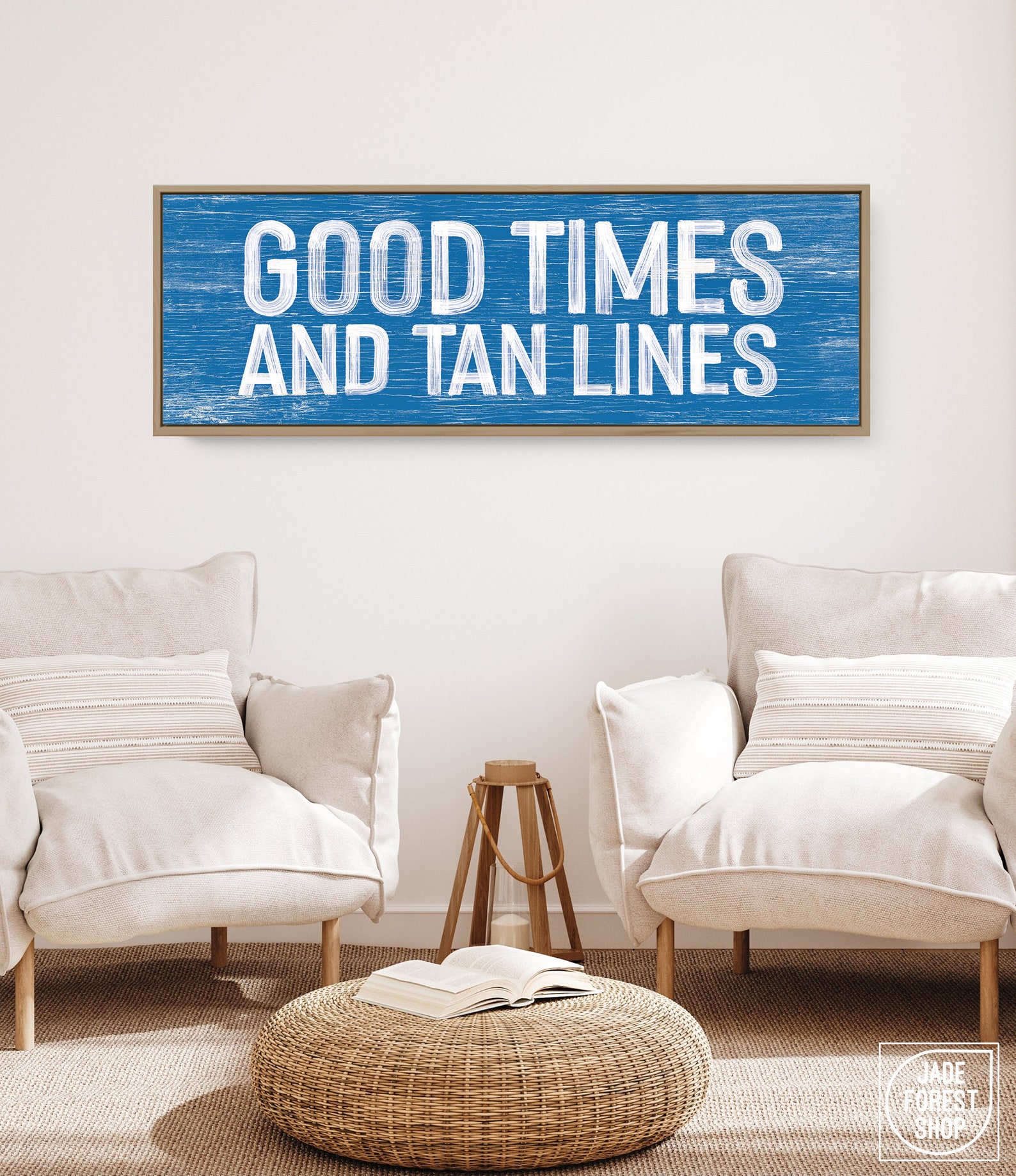 Good Times and Tan Lines Sign, Ocean Blue and White, Painted Words on ...