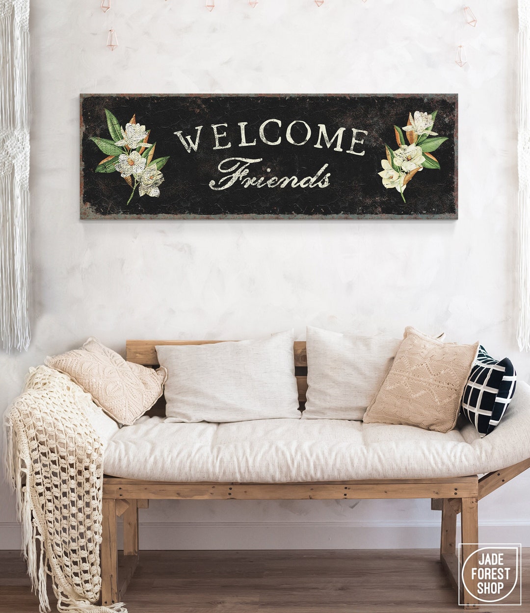 Vintage Magnolia Welcome Canvas • Modern Farmhouse Black WELCOME ...