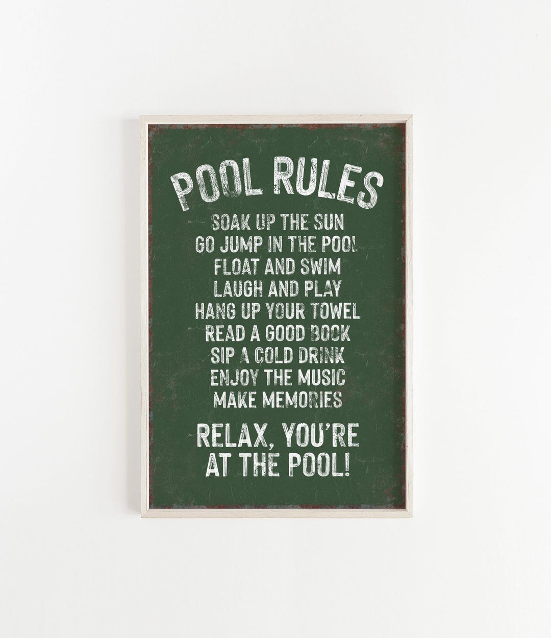 Retro Pool Rules Sign in Vine Green, Canvas Paper Aluminum Options ...