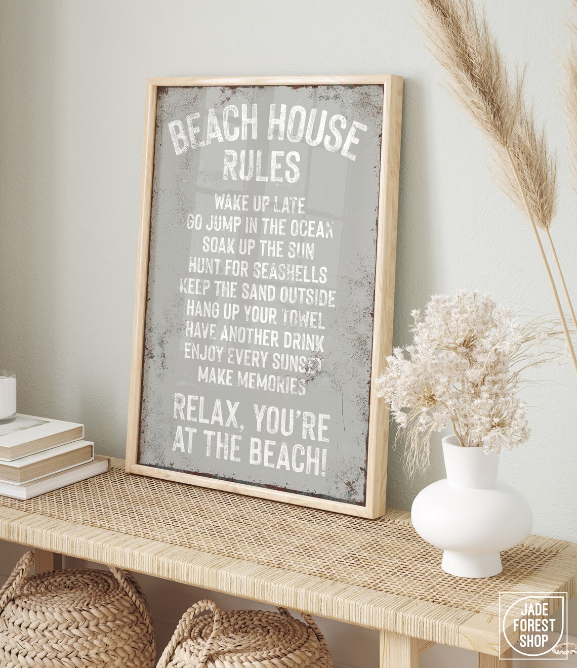 Vintage BEACH HOUSE RULES Sign in Stone Gray, Rustic Beach House Decor ...