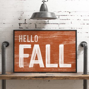 Hello Fall Sign in Burnt Orange, Vintage Farmhouse Decor, Modern ...