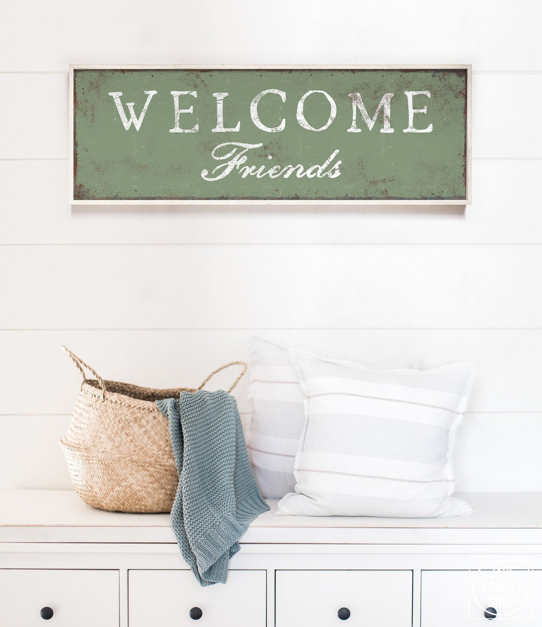 Seagrass Green WELCOME FRIENDS Sign for Above Couch or Entryway, Rustic ...