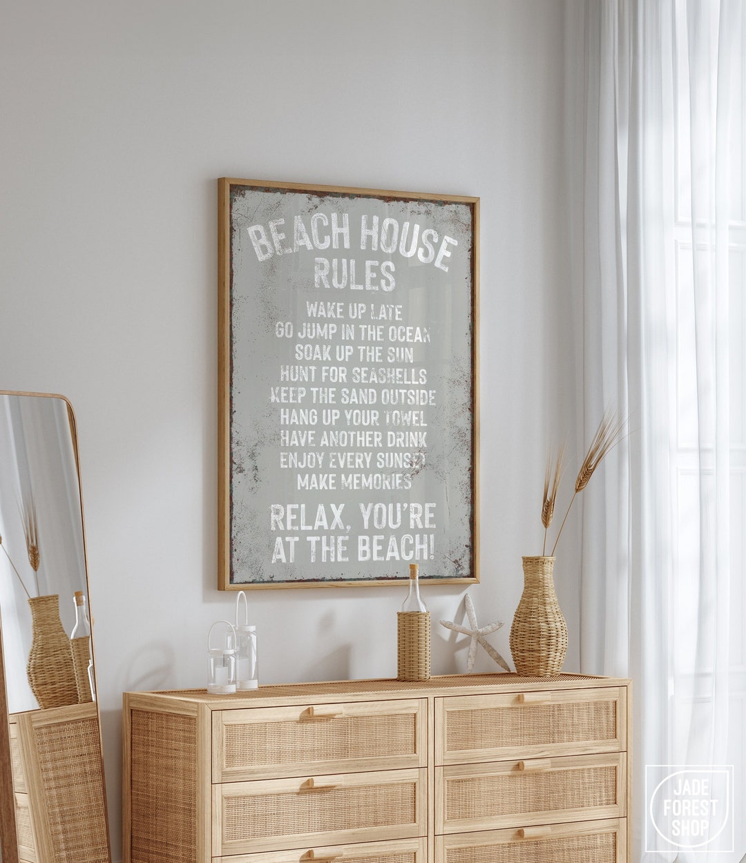 Vintage BEACH HOUSE RULES Sign in Stone Gray, Rustic Beach House Decor ...