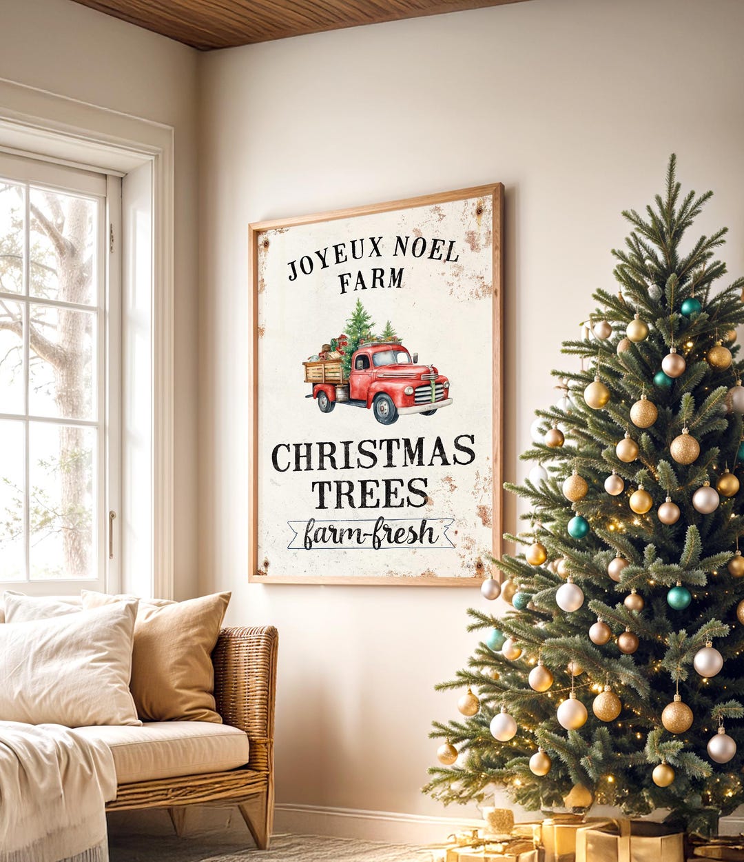 Rustic Christmas Sign: Vintage Red Truck With Joyeux Noel - Etsy