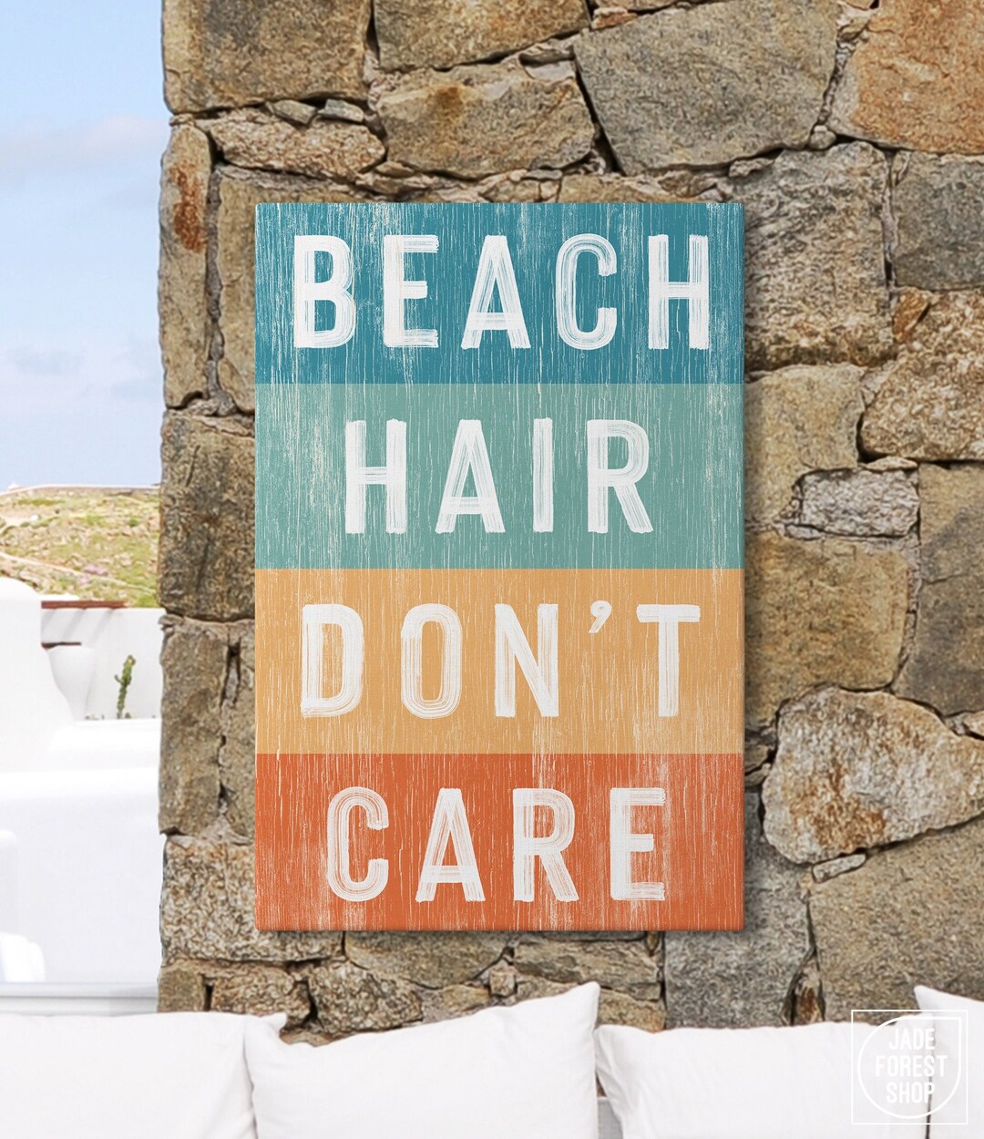 Beach HAIR DON'T CARE Sign, Rainbow Painted Words on Wood Design ...