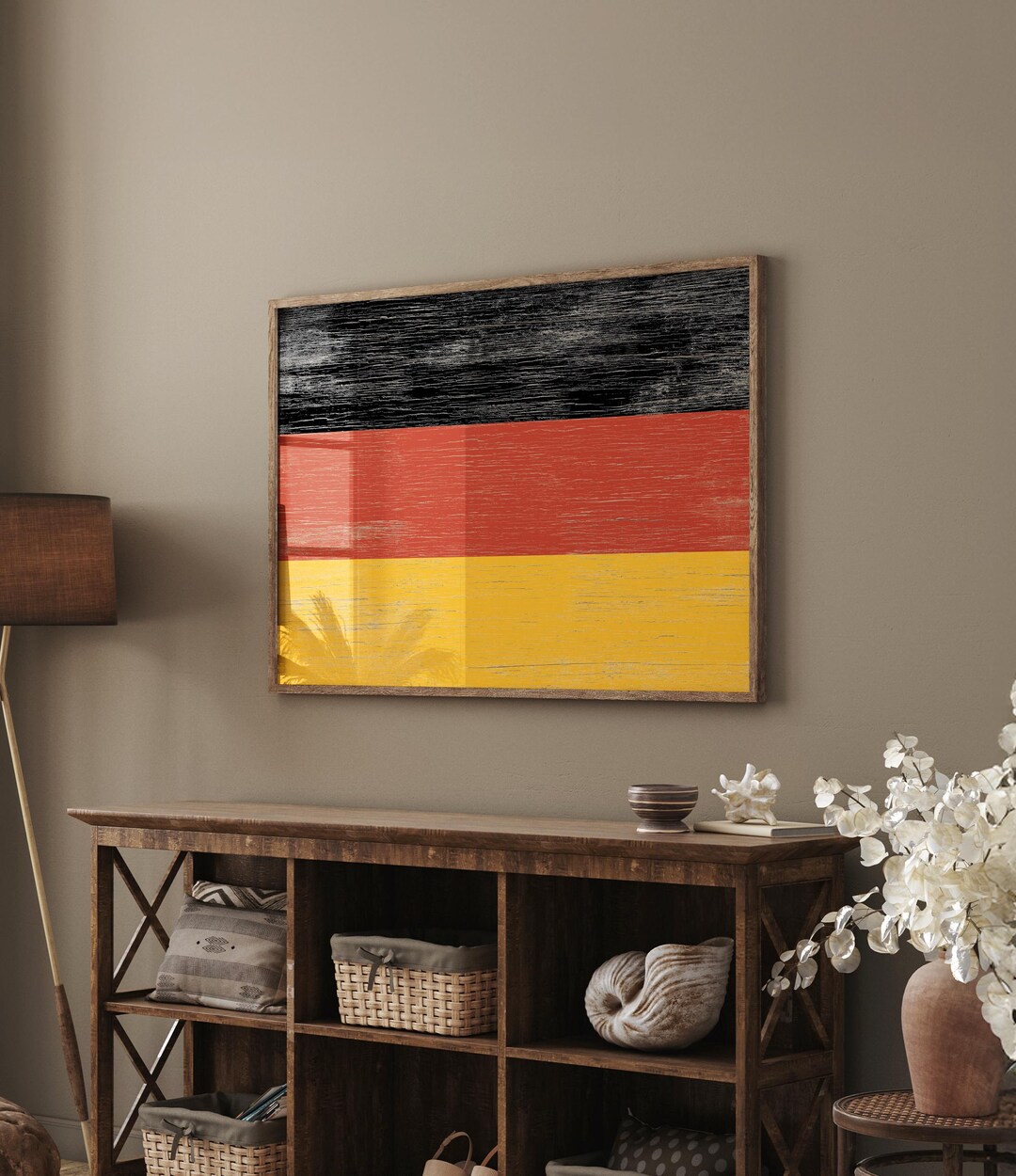 German Flag Print Framed, Flag Gift for Him, Faux Wood German Flag ...