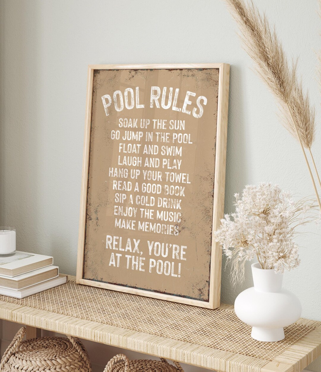 Retro Pool Rules Sign in Latte, Vintage Wall Decor, Beige Pool Decor ...
