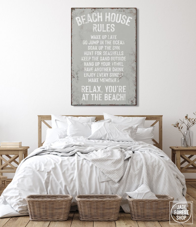 Vintage BEACH HOUSE RULES Sign in Stone Gray, Rustic Beach House Decor, Rustic Beach House Gift ...