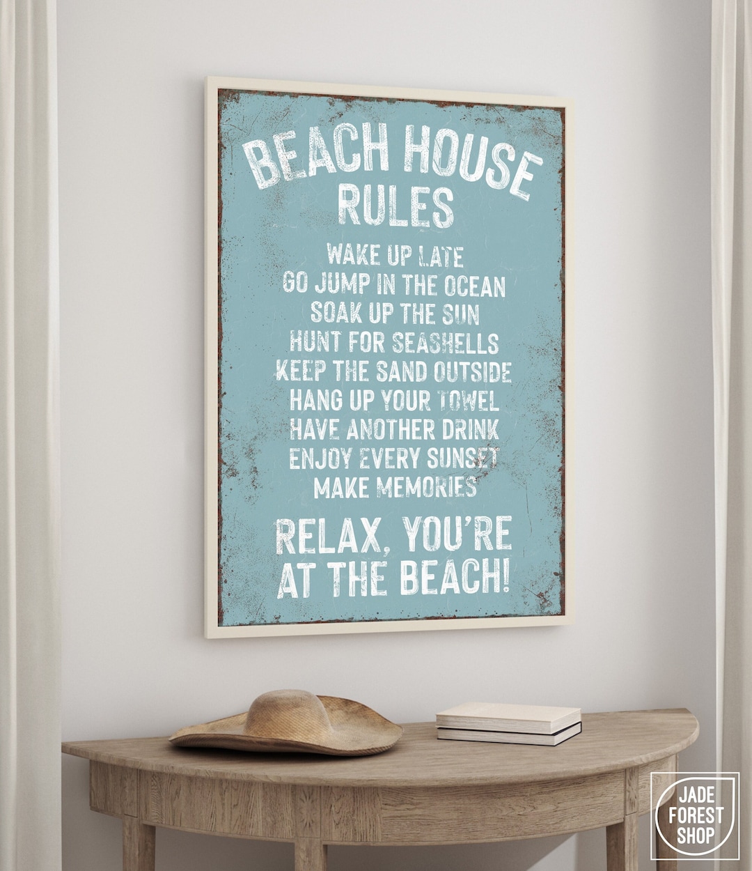 Vintage BEACH HOUSE RULES Sign, Tide Blue Sign Art Print, Custom Beach ...