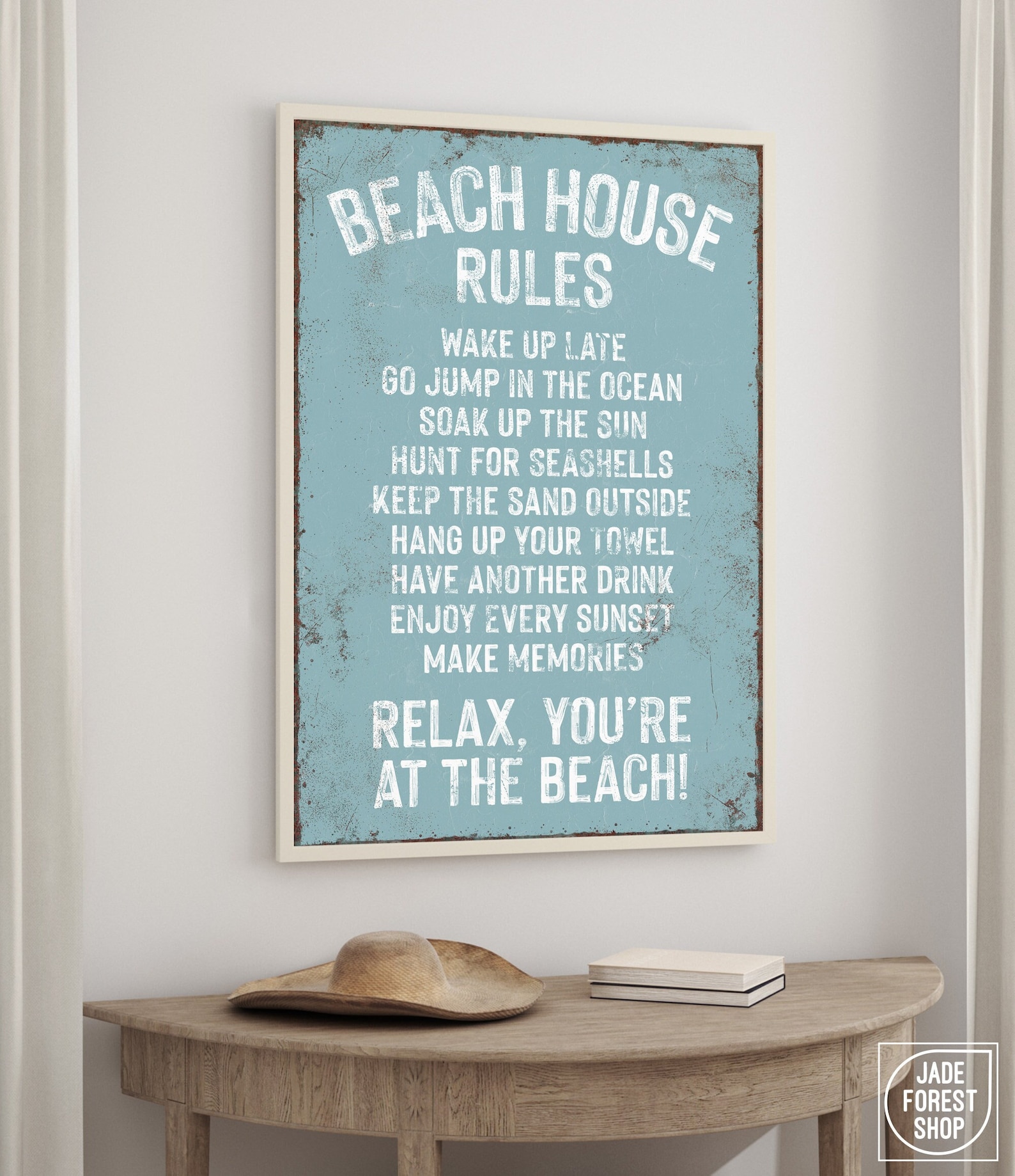 Vintage BEACH HOUSE RULES Sign, Tide Blue Sign Art Print, Custom Beach House Decor, Distressed ...