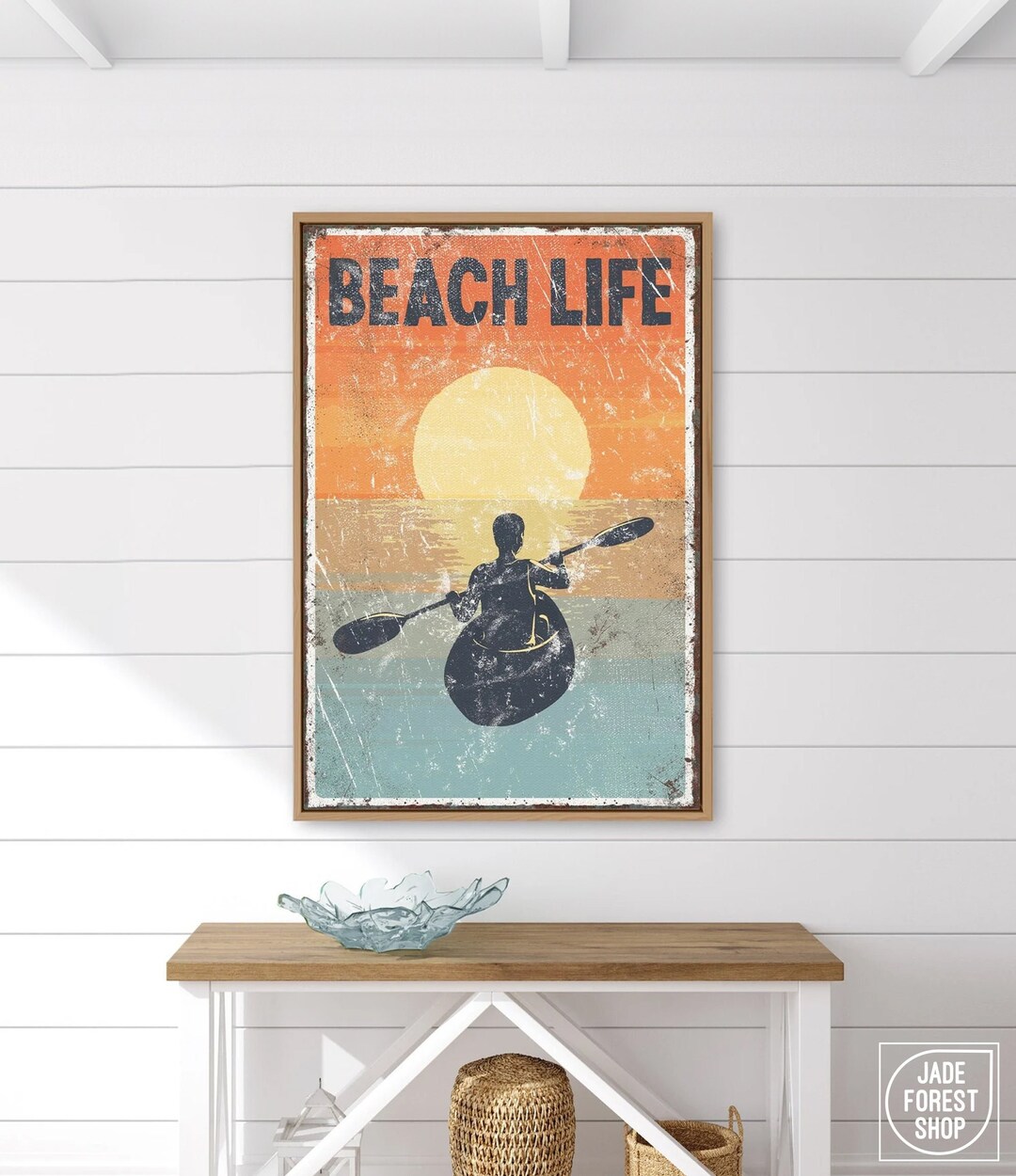 Vintage "beach Life" Sign Sunset Accent, KAYAK Poster for Vintage Beach ...