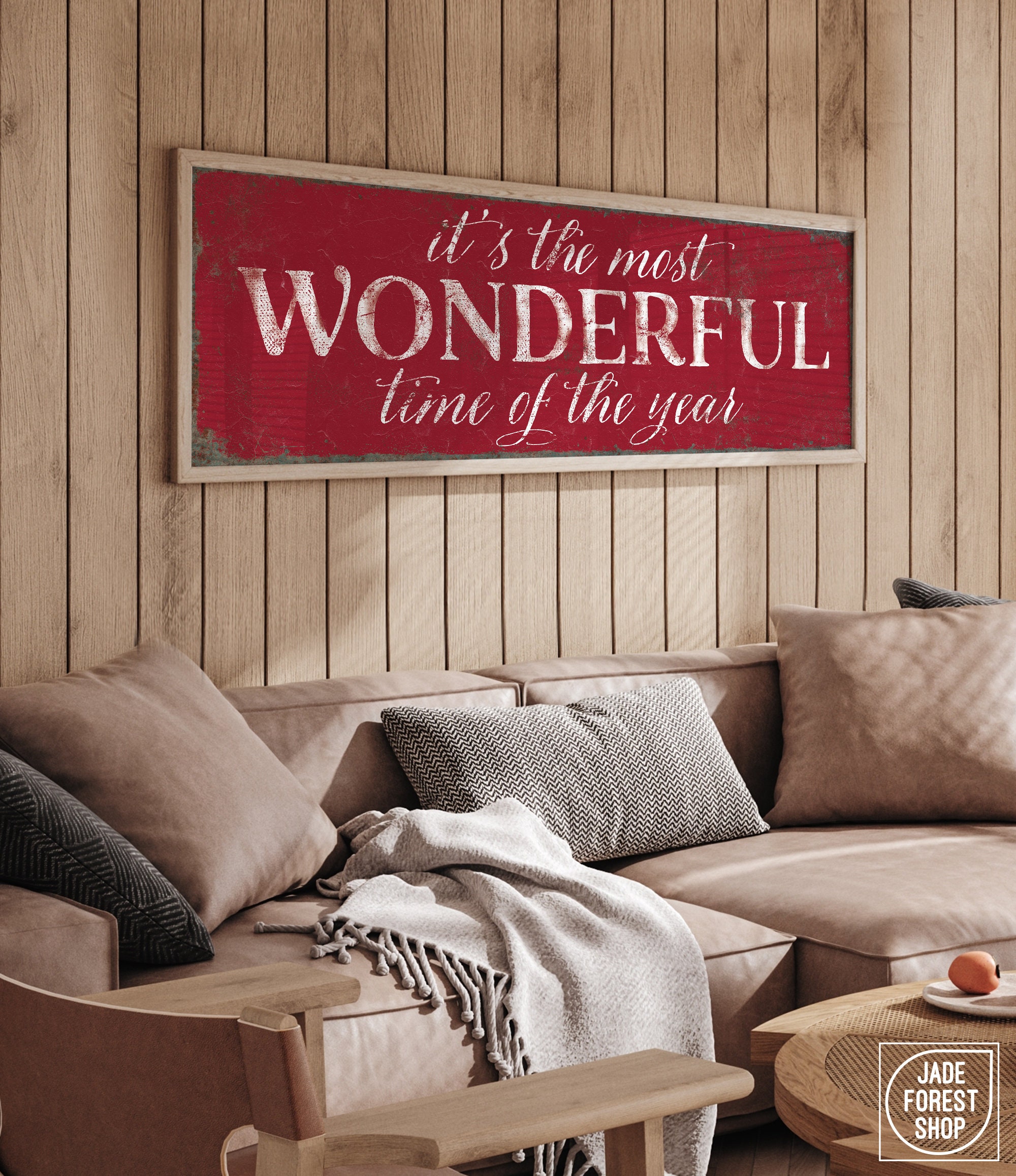 It's the Most Wonderful Time of the Year Sign in Dark Red, Holiday Wall ...