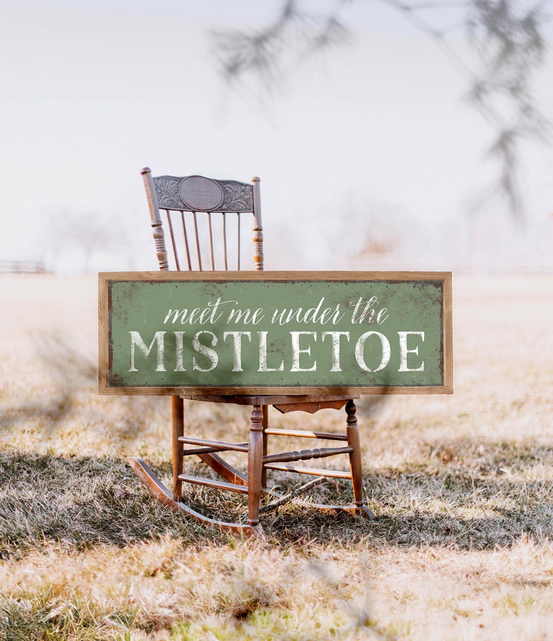 Meet Me Under the Mistletoe Sign in Seagrass Green, Holiday Wall Decor ...