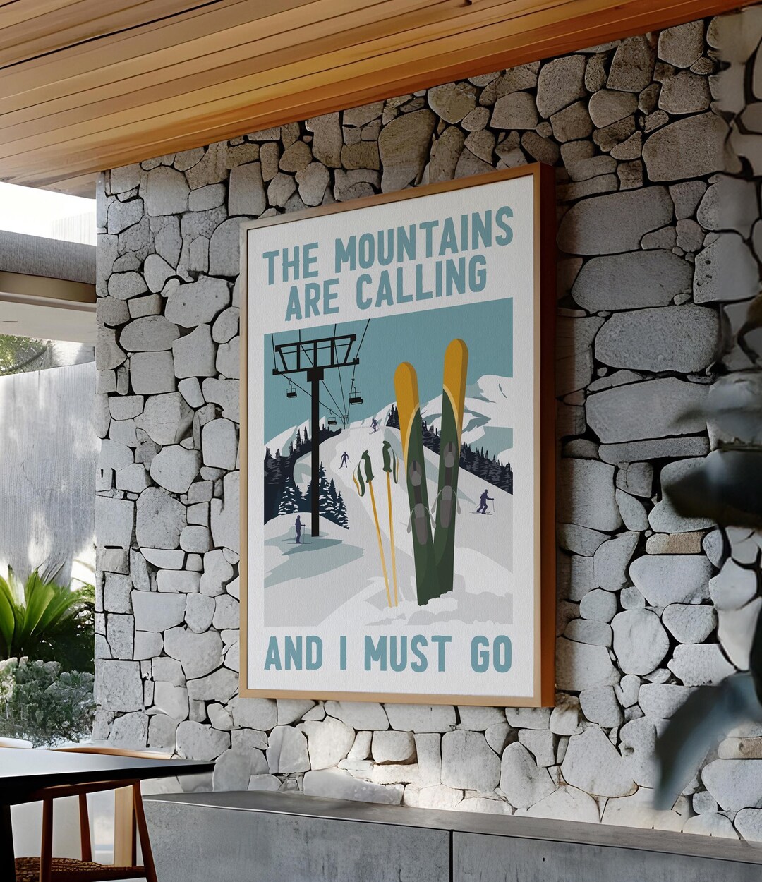 Vintage Mountains Are Calling Ski Poster, Cozy Cabin Art, Winter Lodge ...