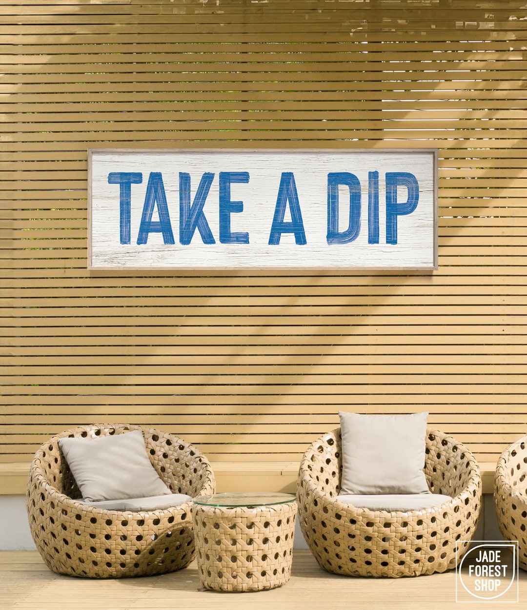 Vintage TAKE A DIP Pool Sign in Ocean Blue on White, Long Skinny Patio ...