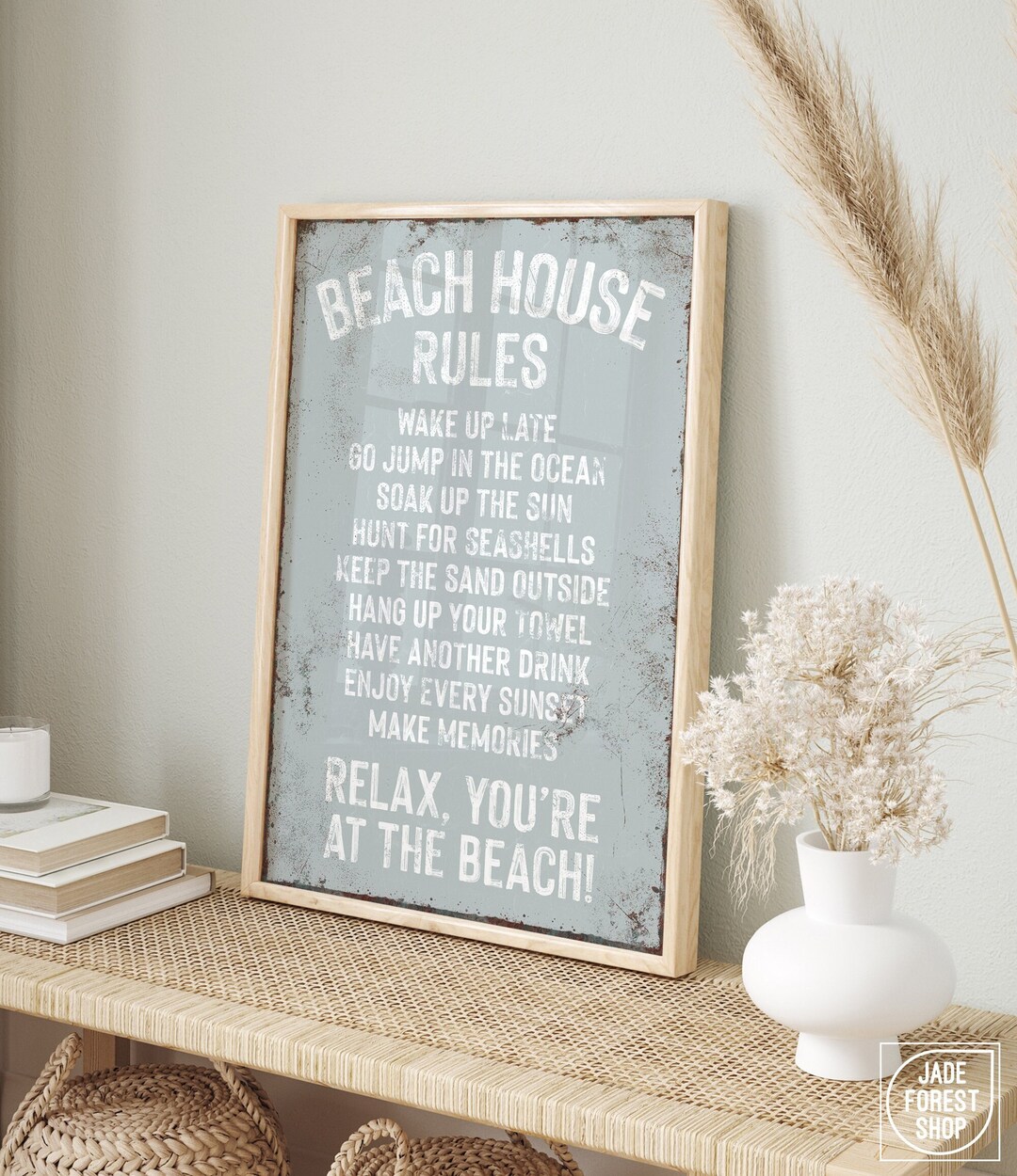 Vintage "beach HOUSE Rules" Sign, Smoke Gray Beach Print, Coastal Beach ...