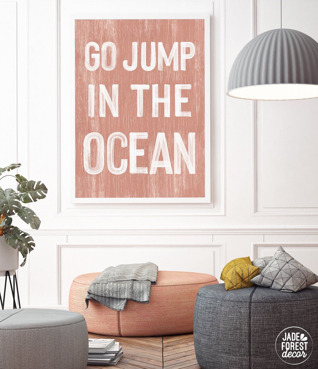 Go Jump in the OCEAN Sign > Coral Pink BEACH HOUSE Decor, Coastal Wall ...
