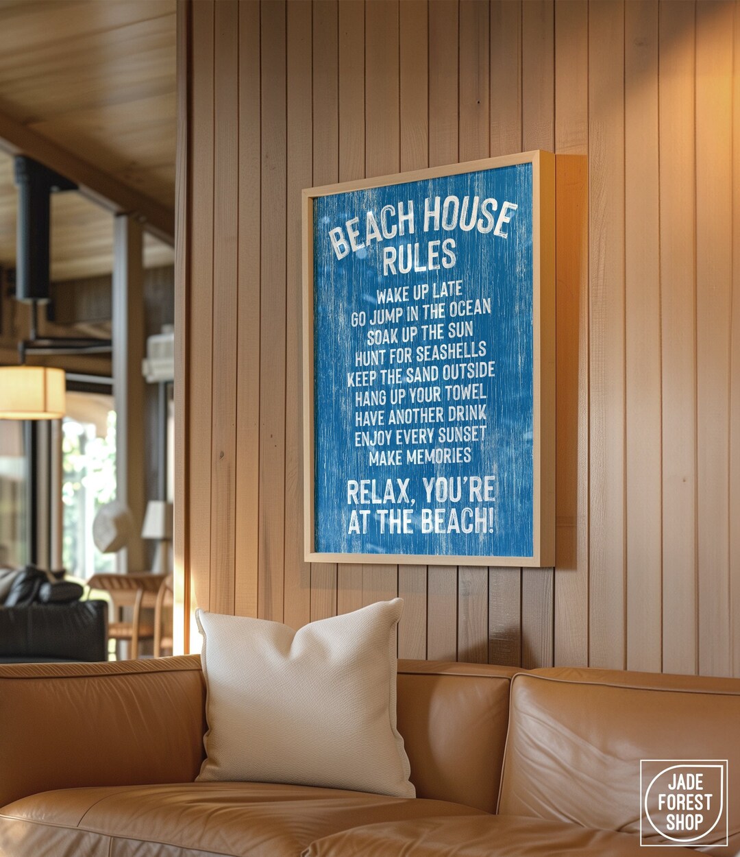 Ocean Blue BEACH HOUSE RULES Sign, Vintage Beach Canvas Print, Vacation ...