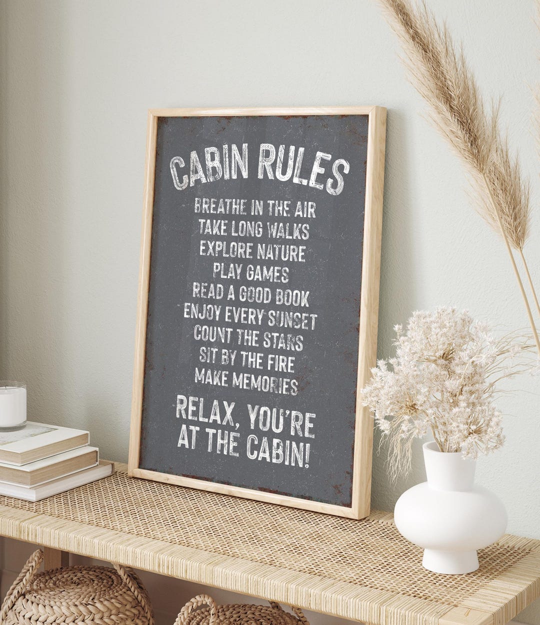 Vintage Cabin Rules Sign, Slate Gray Ski Cabin Decor, Fun Vacation ...