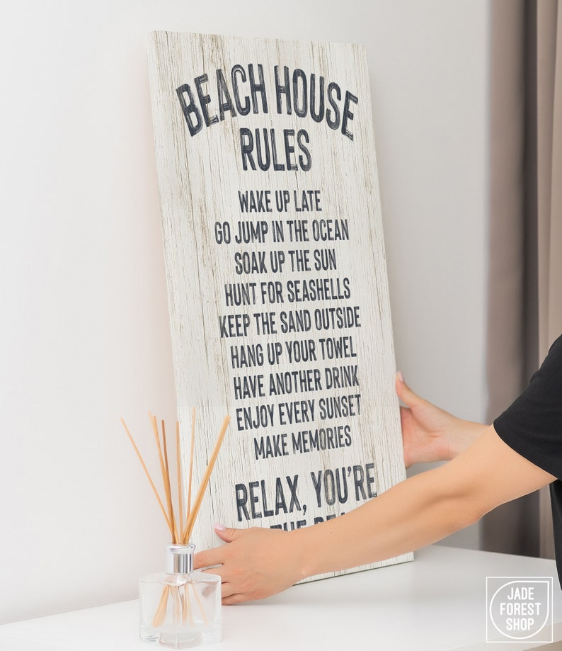 Vintage BEACH HOUSE RULES Print, Hale Navy on White, Painted Words on ...