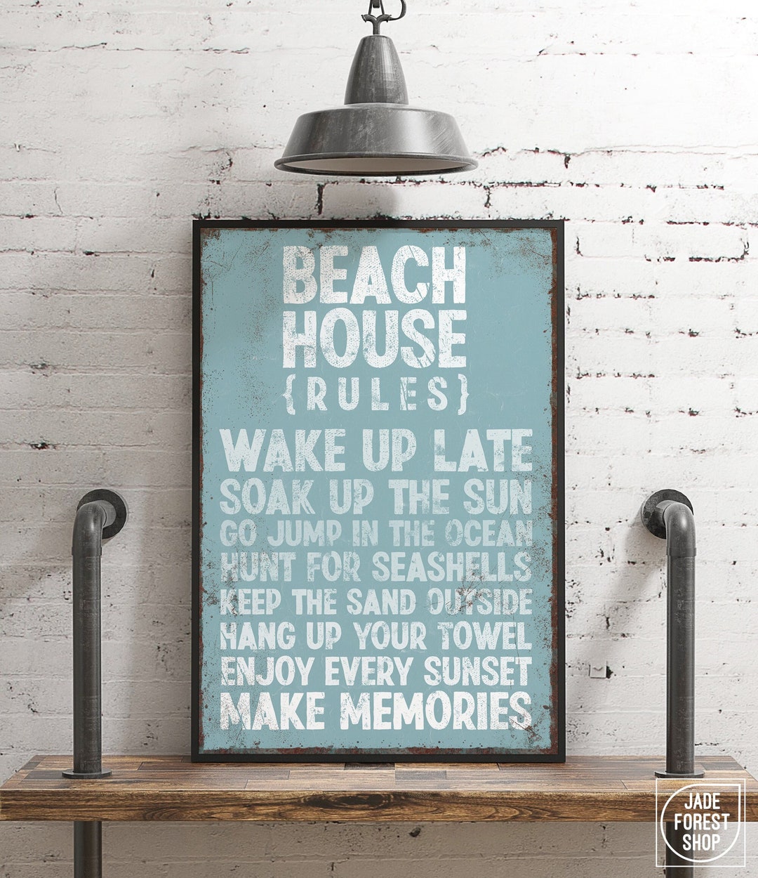 BEACH HOUSE RULES Sign in Tide Blue, Extra Large Canvas Art Print ...