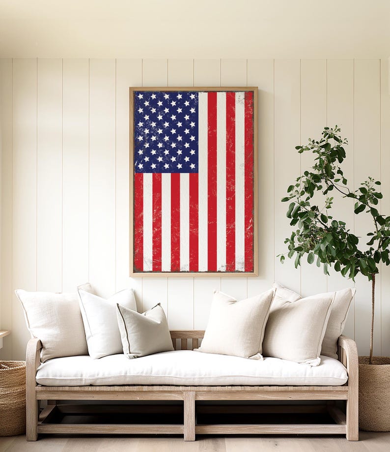 Vertical American Flag Sign, Distressed USA Flag Poster – Farmhouse ...
