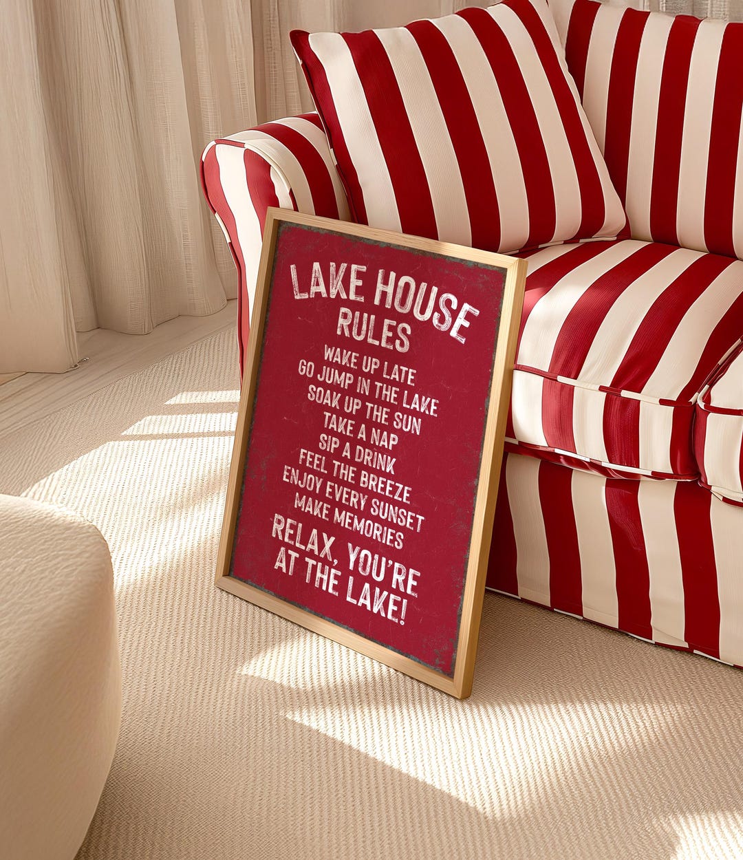 Rustic Lake House Rules Sign in Red Tones for Lakefront Cabin - Etsy