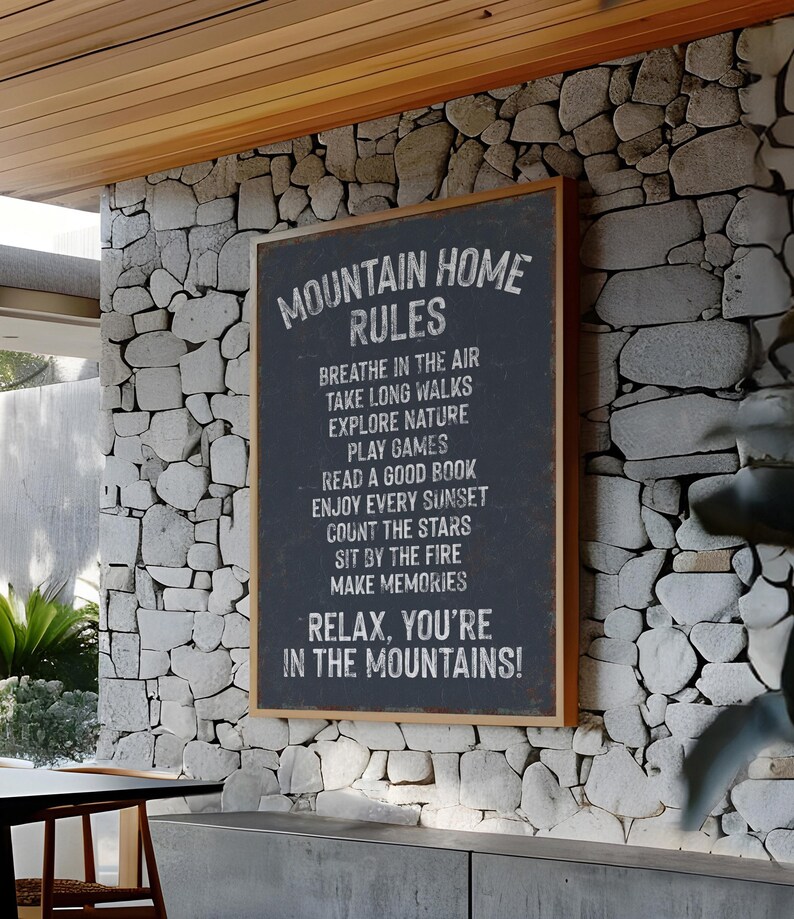 Mountain Home Cabin Rules Sign, Hale Navy Cozy Lodge Decor, Winter Art ...