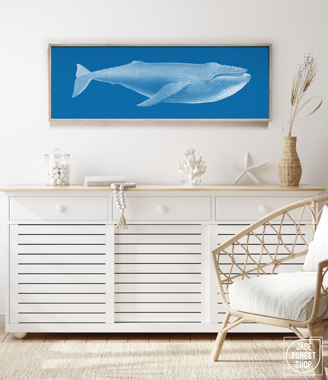 Vintage Blue Whale Poster, Long Skinny Whale Art, Framed Whale Signs ...