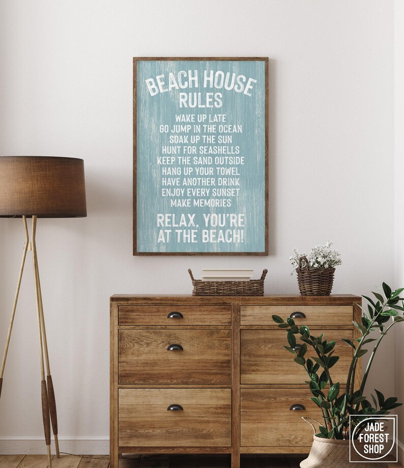 Vintage Beach House Rules Sign - Light Blue Coastal Decor - Etsy