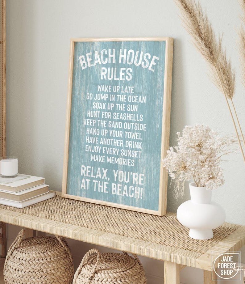 Vintage Beach House Rules Sign - Light Blue Coastal Decor - Etsy