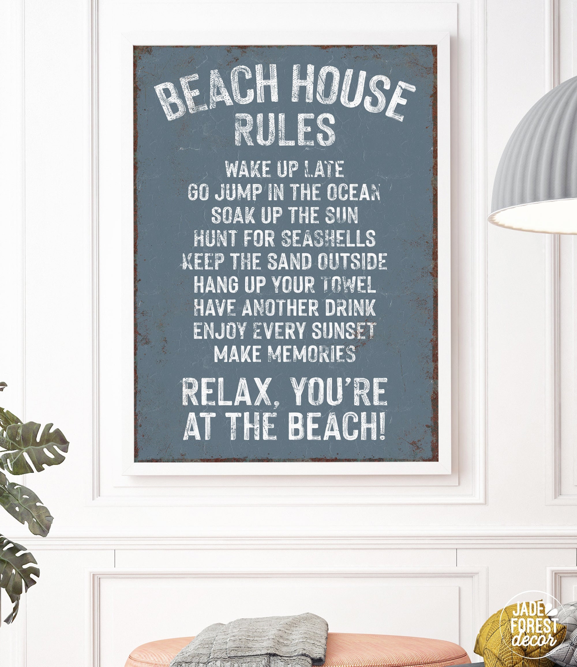 Vintage beach HOUSE Rules Sign, Harbor Blue Beach Print, Custom Beach ...