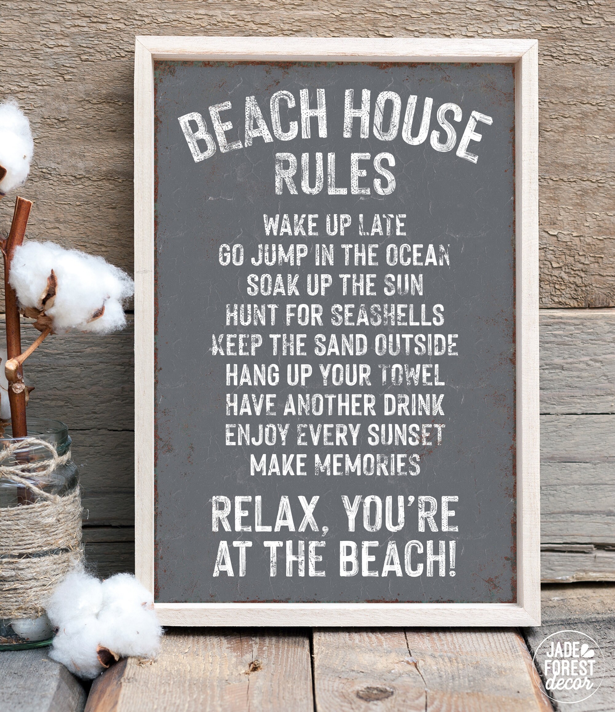 Vintage Beach House Rules Sign, Distressed Slate Gray Print for Beach ...