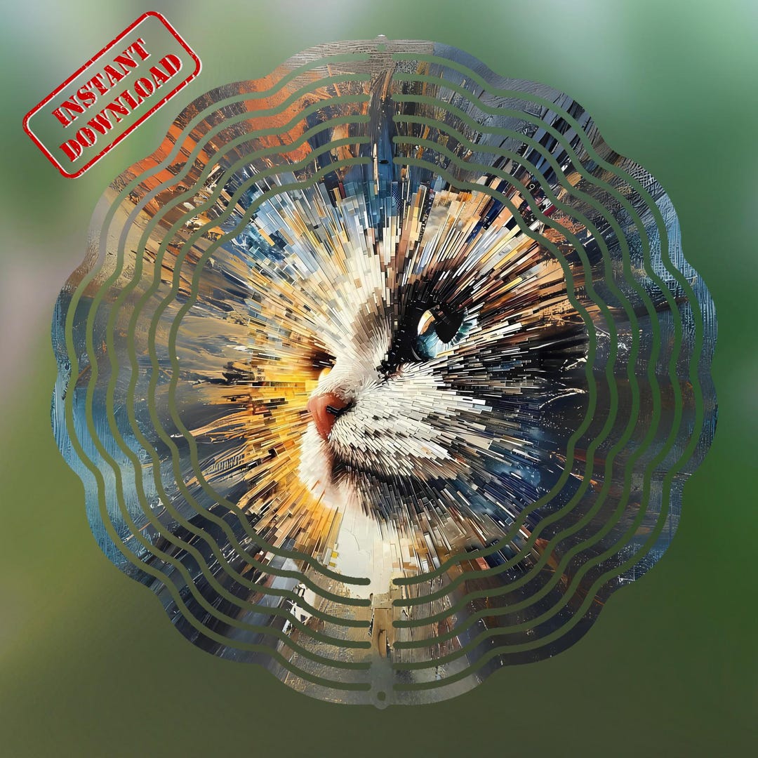 Colorful Cat Face Wind Spinner Sublimation Design, Cat PNG Wind Spinner ...