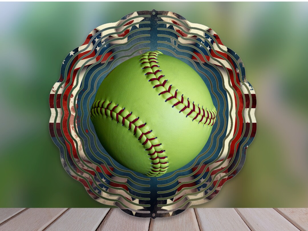 Softball Wind Spinner Sublimation Design, Softball Ball American Flag ...