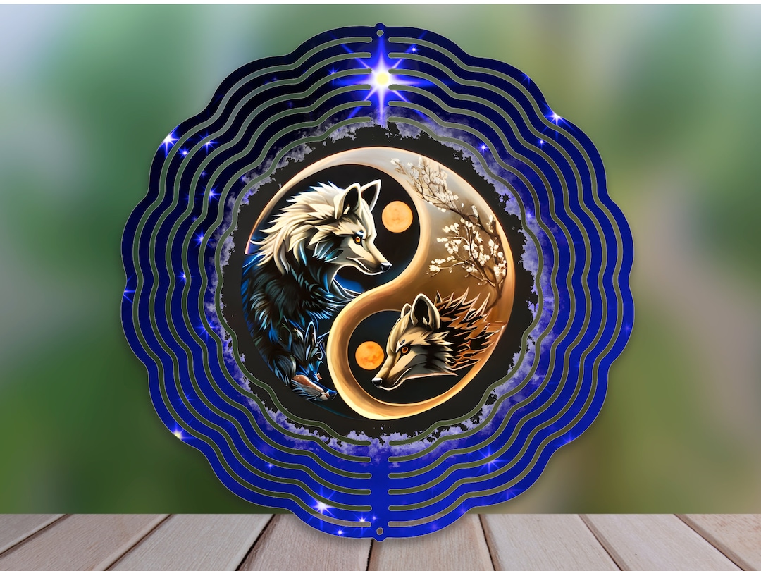Wolf Wind Spinner Sublimation Design, Wolf Yinyang Windspinner PNG for ...