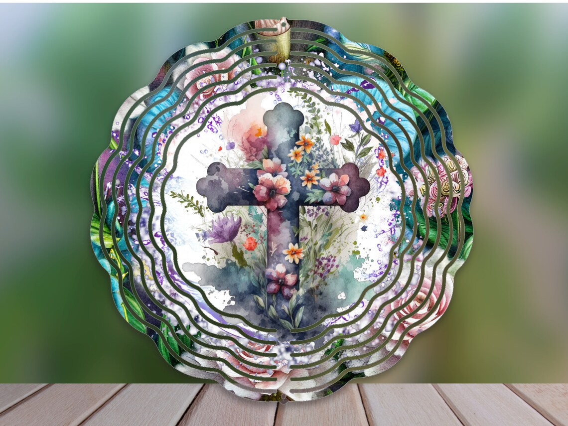 Floral Cross Wind Spinner Sublimation Design Cross - Etsy