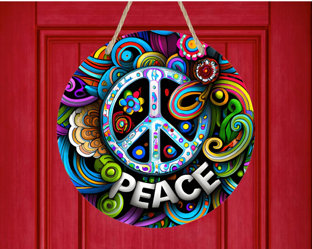 Peace Round Door Hanger Sublimation Design, Hippie Peace 12 Inch Circle ...