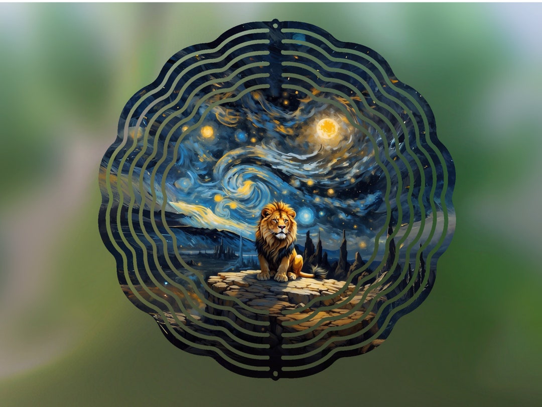 The Lion in the Starry Night Wind Spinner Sublimation Design, Lion ...