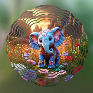 3D Elephant Wind Spinner Sublimation Design, Floral Elephant ...
