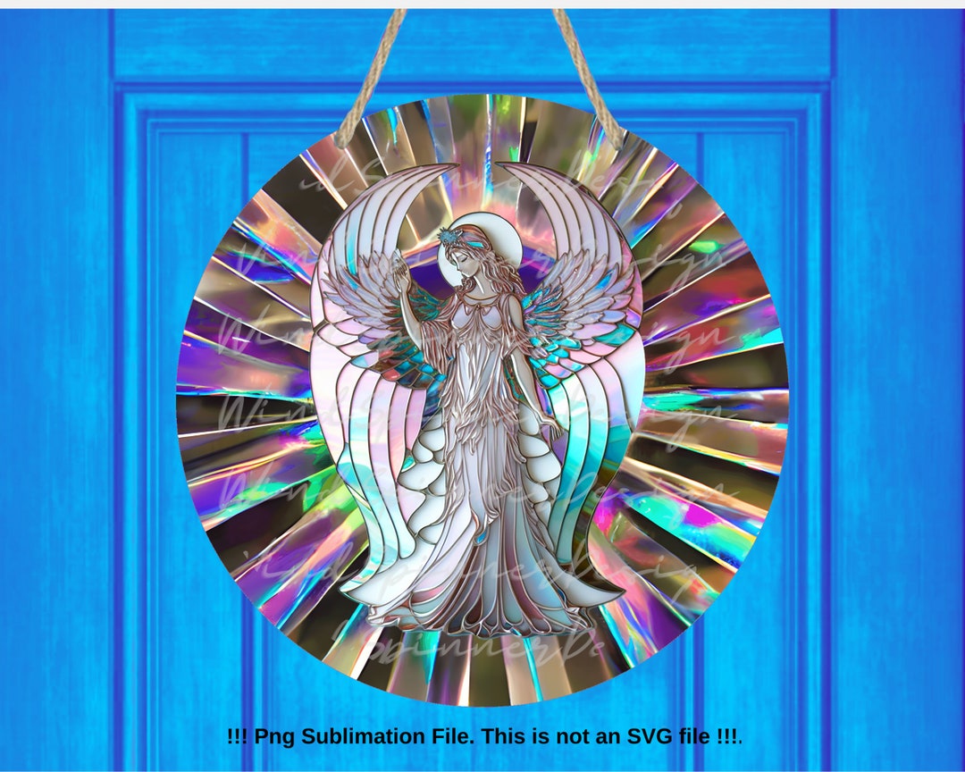 Angel Round Door Hanger Sublimation Design, Stained Glass Angel 11 Inch ...